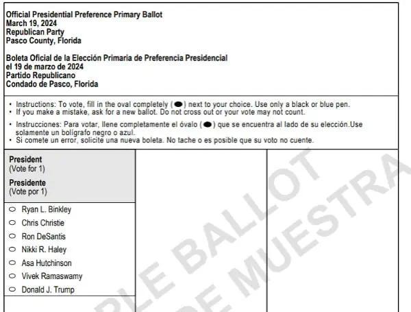 Pasco County Sample Ballots Available For The 2024 Presidential ...