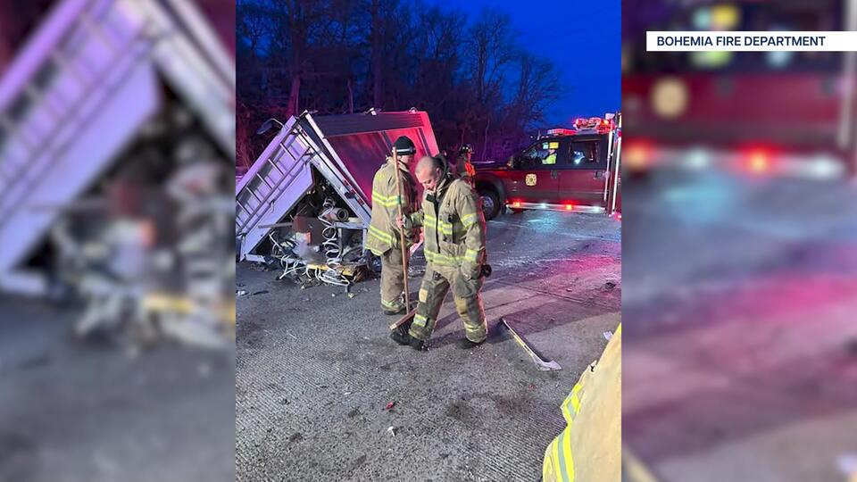Overturned box truck leaves debris scattered across Sunrise Highway in ...