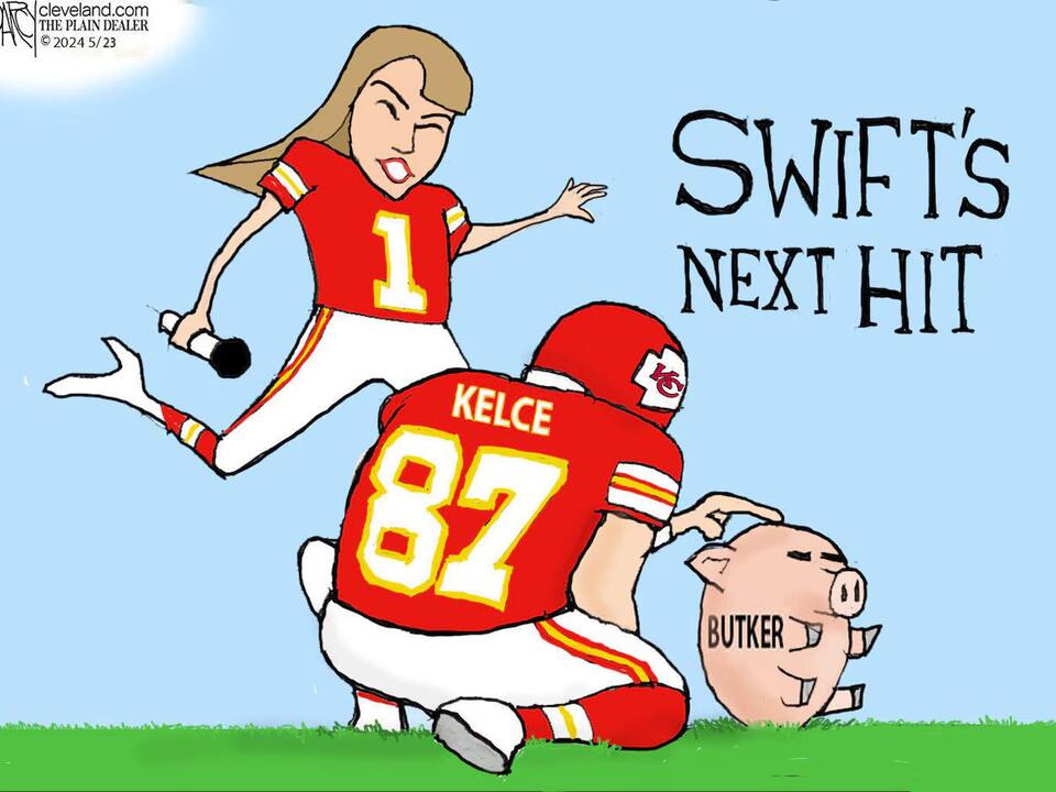 K.C. kicker Butker backlash swift: Darcy cartoon