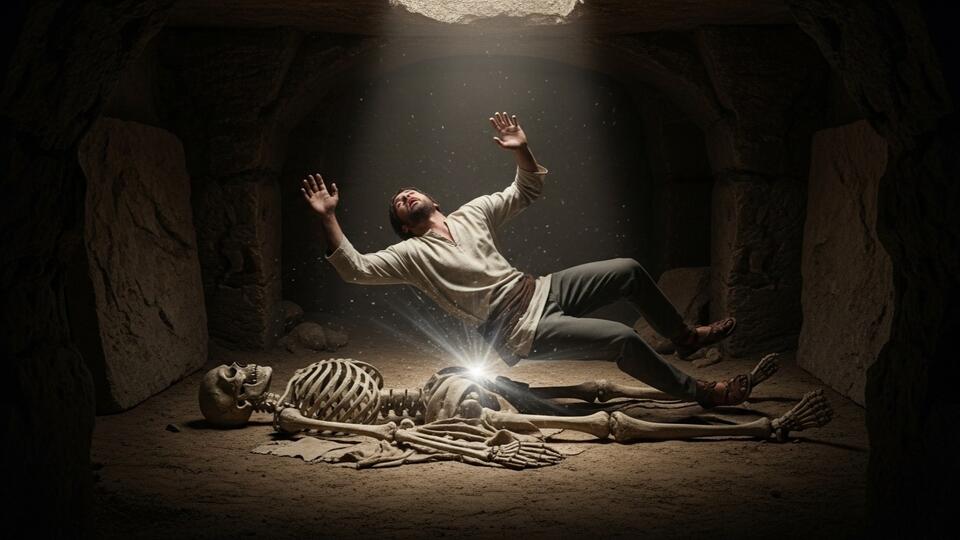 A dead body was thrown into a grave, touched a skeleton, and jumped ...