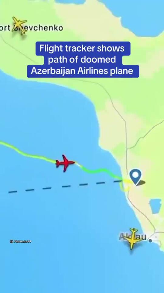 A flight tracker shows the path of the Azerbaijan Airlines plane that ...