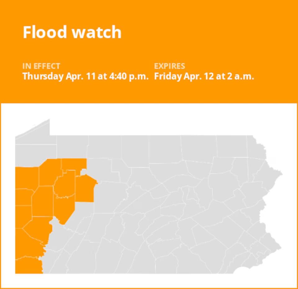 Update: Part of Pennsylvania under a flood watch until 2 a.m. Friday ...