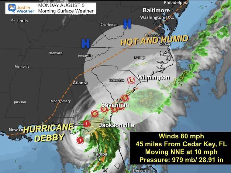 August 5 More Heat And Tracking Hurricane Debby Making Landfall On ...