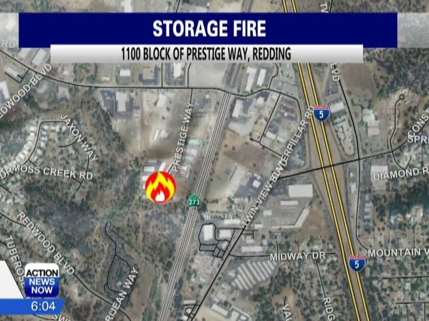 Fire crews put out storage building fire in Redding on Monday