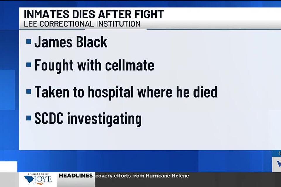 Lee Correctional inmate dies after fight with cellmate, SCDC says ...