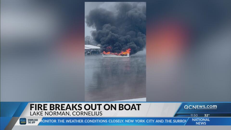 Video: Large cabin cruiser boat erupts in flames in North Carolina ...