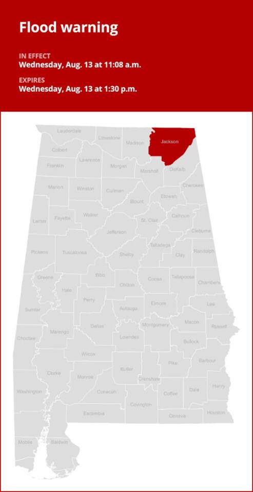 Flood warning affecting Jackson County Wednesday afternoon caused by ...