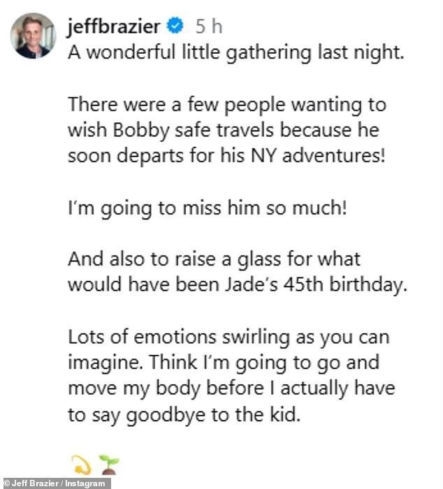 Jeff Brazier throws an 'emotional' farewell party for his son Bobby as ...