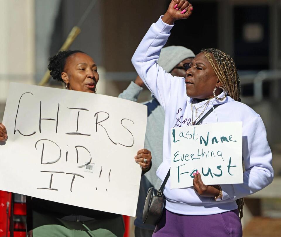 Family of Faust protests outside courthouse during Tara Baker murder ...