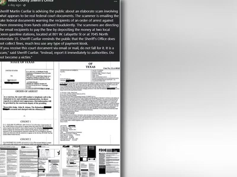 Webb Co. Sheriff’s Office alert about fake federal arrest documents