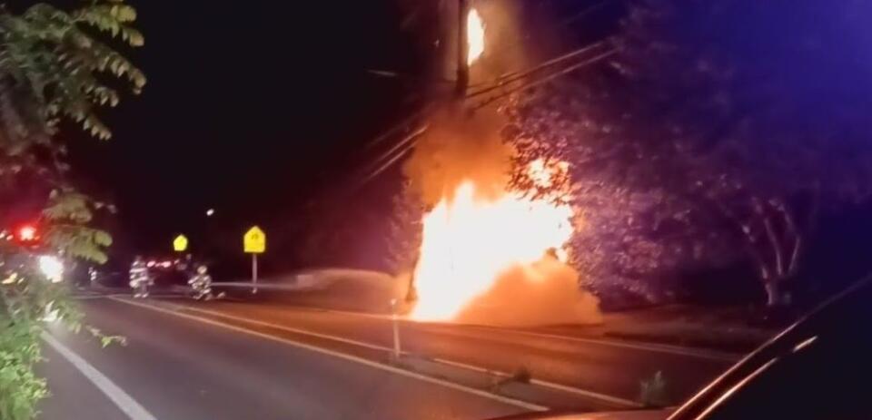 Car Slammed into Transformer Pole and Catches Fire, Power Outages ...