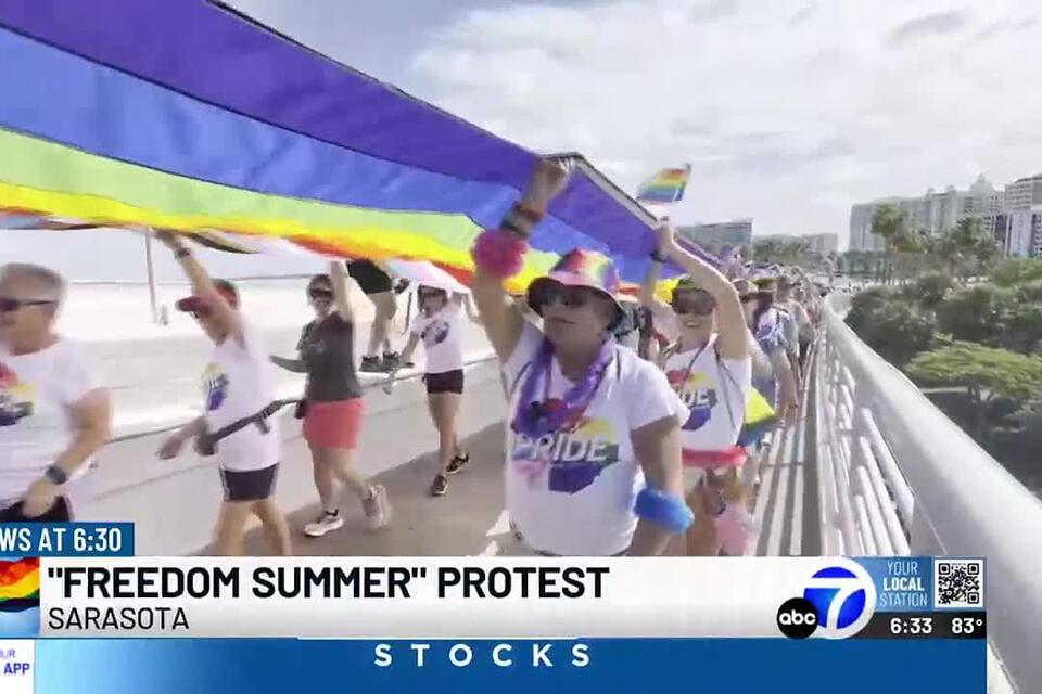 Local LGBTQ+ protest over Gov. DeSantis’s “Freedom Summer” - NewsBreak