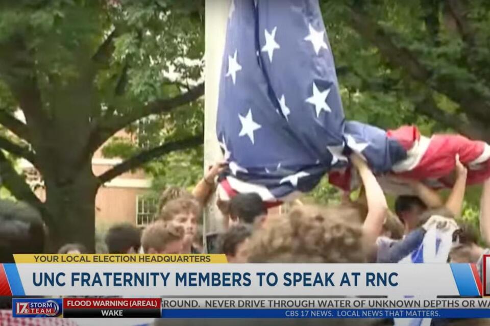 Frat that went viral holding up American flag during Palestine protests ...