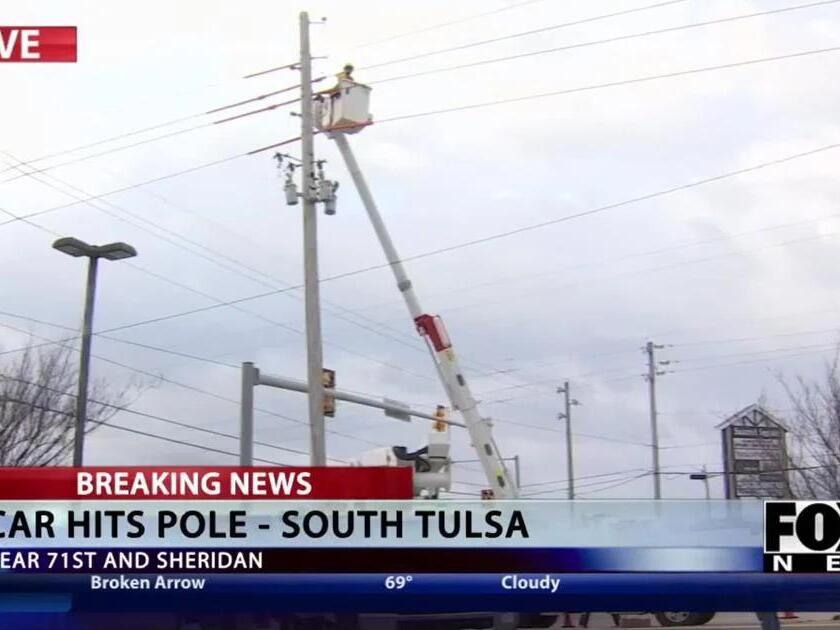 Video: Hundreds without power in south Tulsa after car hits power pole