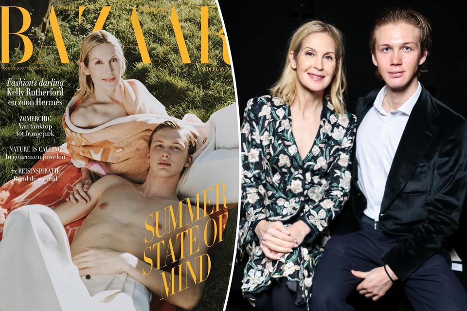 Kelly Rutherford poses with son Hermés, 18, in fashion mag photo shoot ...