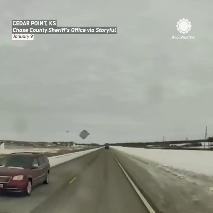 Scary dashcam footage captured a block of snow flying off a vehicle and ...
