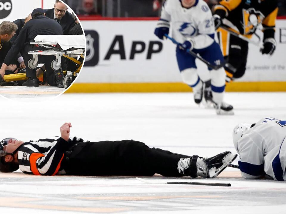 NHL referee stretchered off ice in ‘scary moment’ during Penguins ...