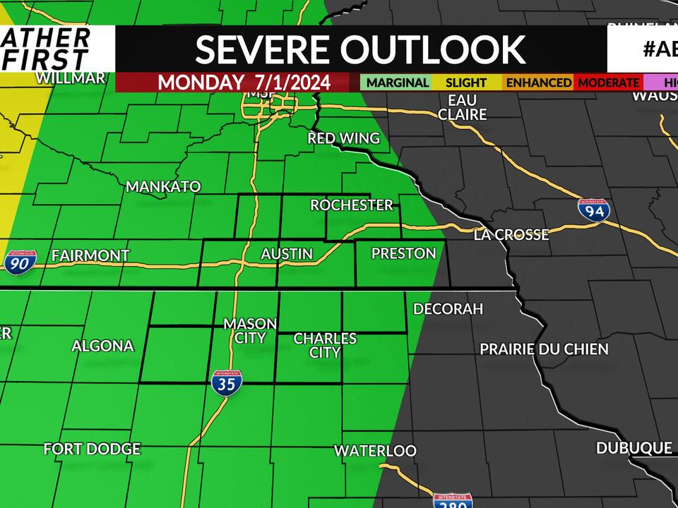 Storms return to southeast MN and north IA Monday