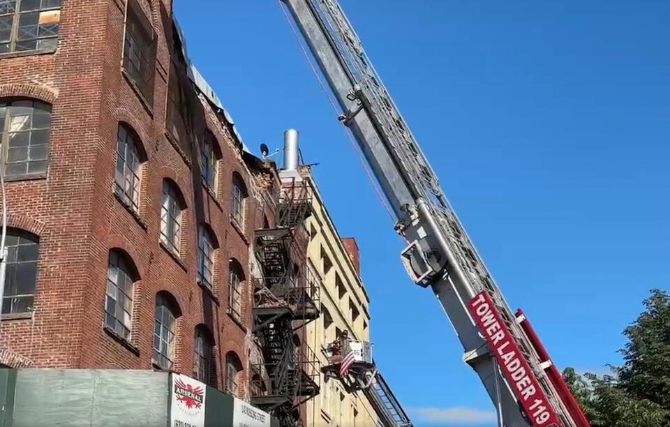 Partial building collapse in Williamsburg rains metal on sidewalk shed ...