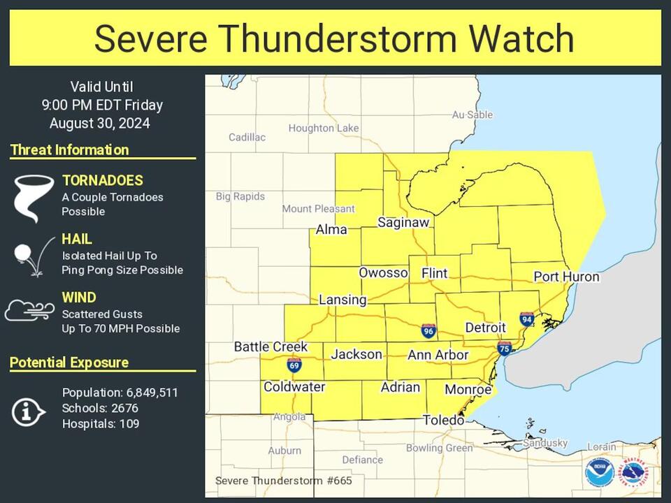 Severe T-Storm Watch now for eastern Michigan, Ann Arbor, Detroit as ...
