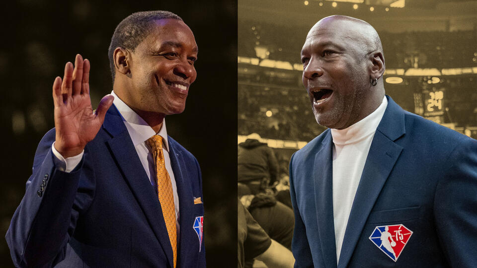 When Isiah Thomas waved a Michael Jordan's crying meme cardboard after ...