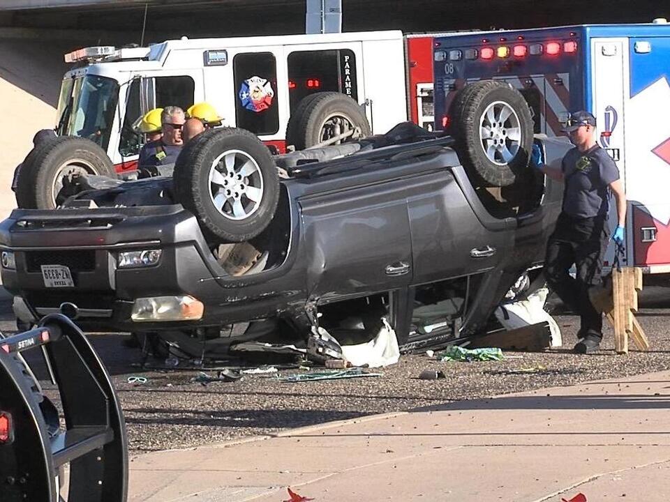 1 injured after truck rear ends SUV, causing it to flip