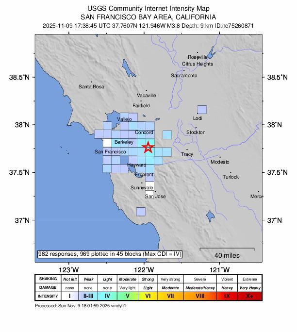 Update: Earthquake of 3.8 magnitude registered near San Ramon, CA on ...