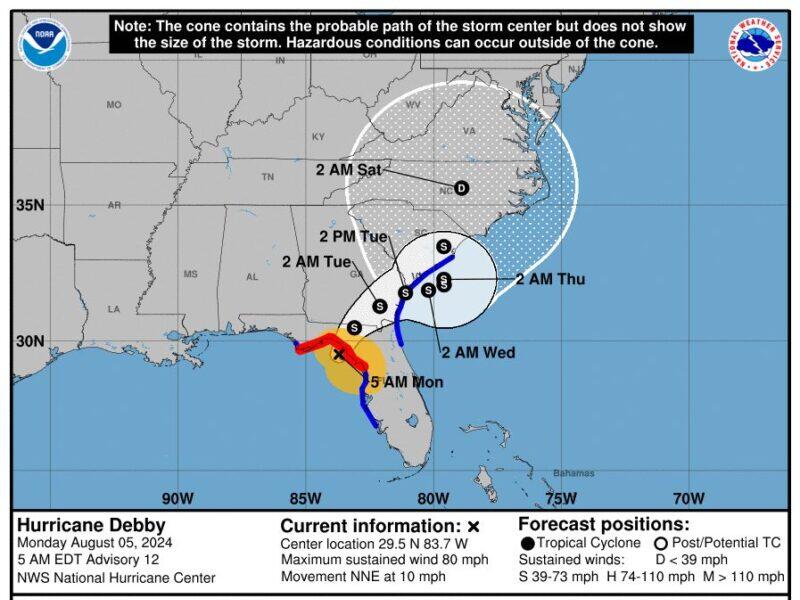 Hurricane Debby hit Florida this morning as a Cat 1