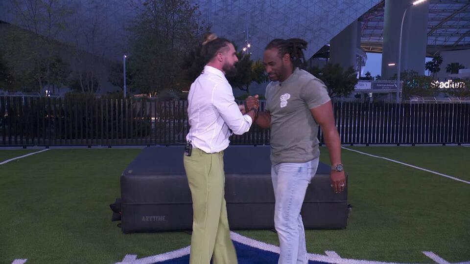 Seth Rollins puts Isaiah Stanback through a wrestling combine | 'GMFB ...