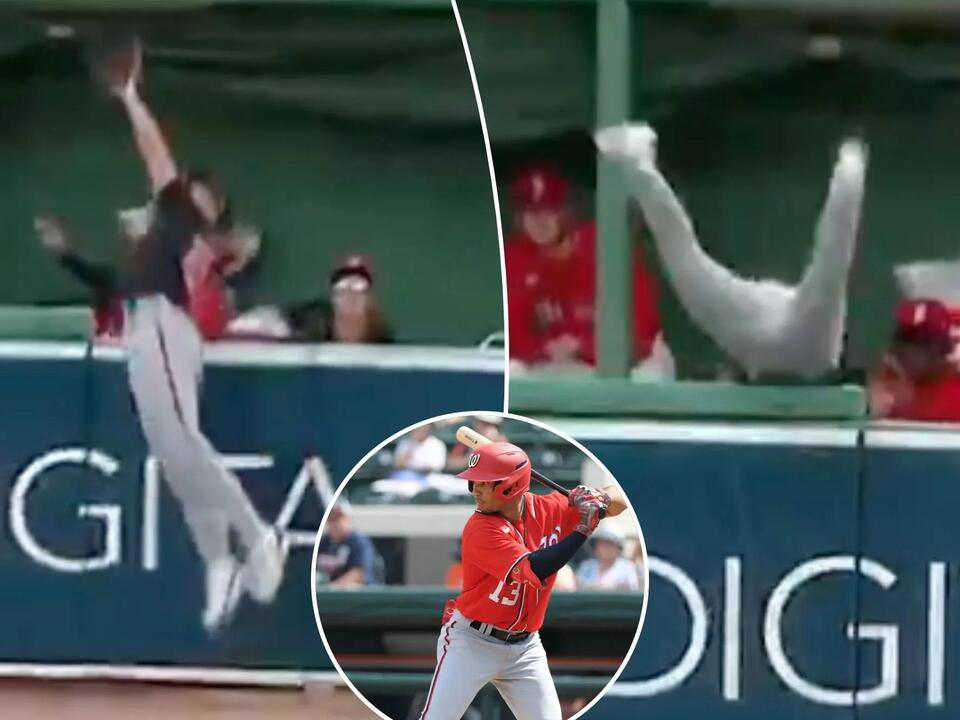 Nationals’ Daylen Lile taken off on stretcher after flipping over wall ...