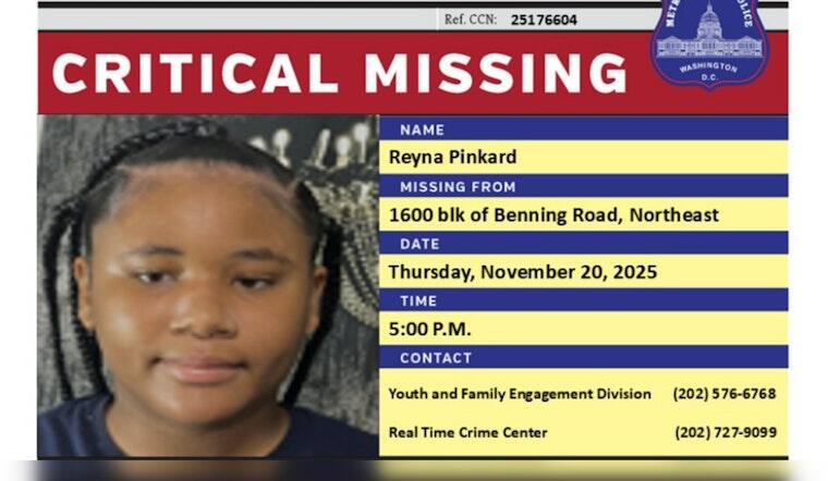 Urgent Search for Missing 12-Year-Old Reyna Pinkard in Northeast DC ...
