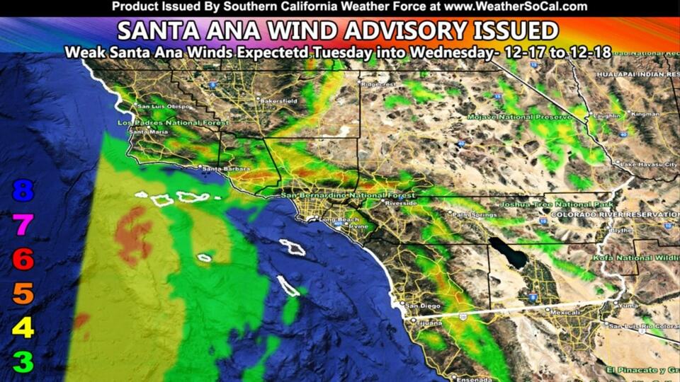 Santa Ana Wind Advisory Issued for Tuesday into Wednesday; Maps ...
