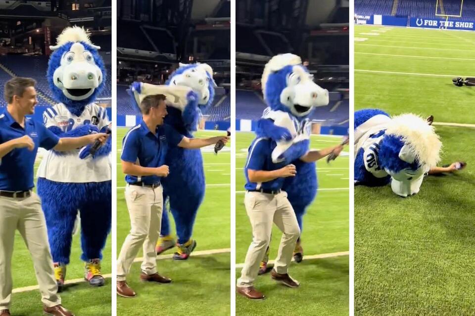 ‘Unhinged’ Indianapolis Colts Mascot Tackles Meteorologist on Live TV ...