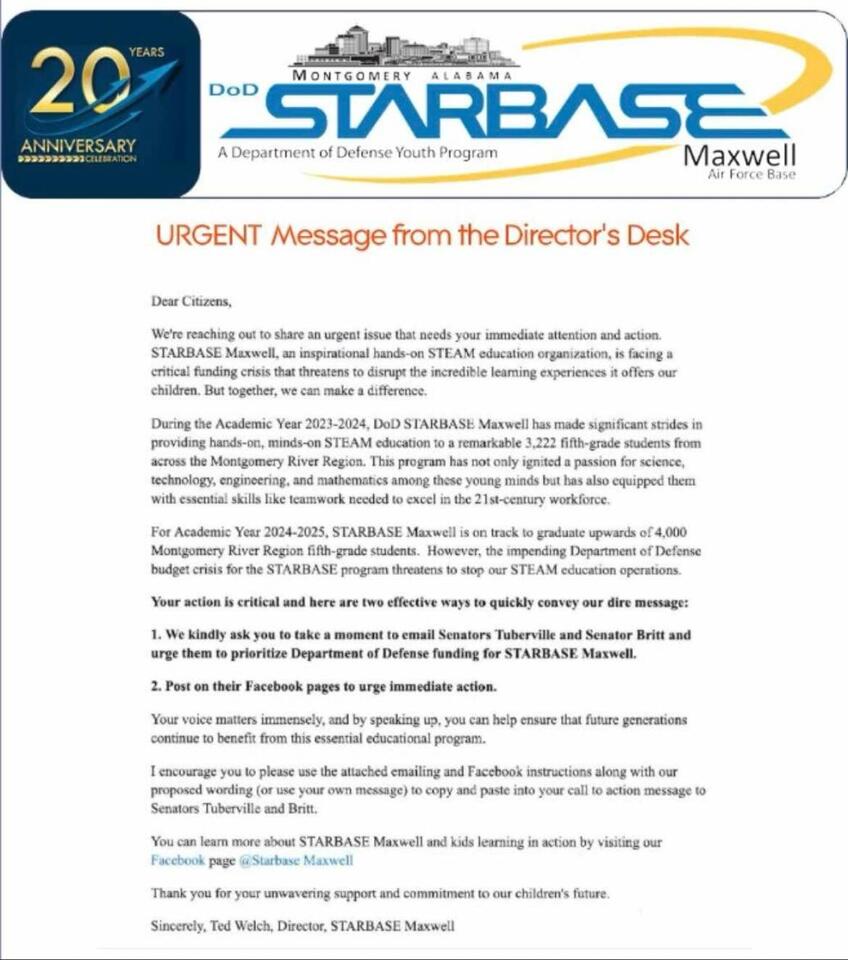 STARBASE Maxwell faces possible closure at Maxwell Air Force Base ...