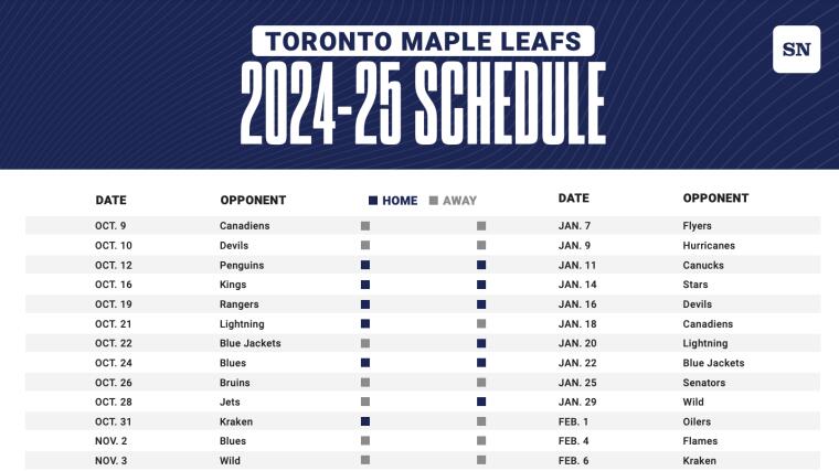 Maple Leafs printable schedule 2024-25: Dates, times and tickets for ...