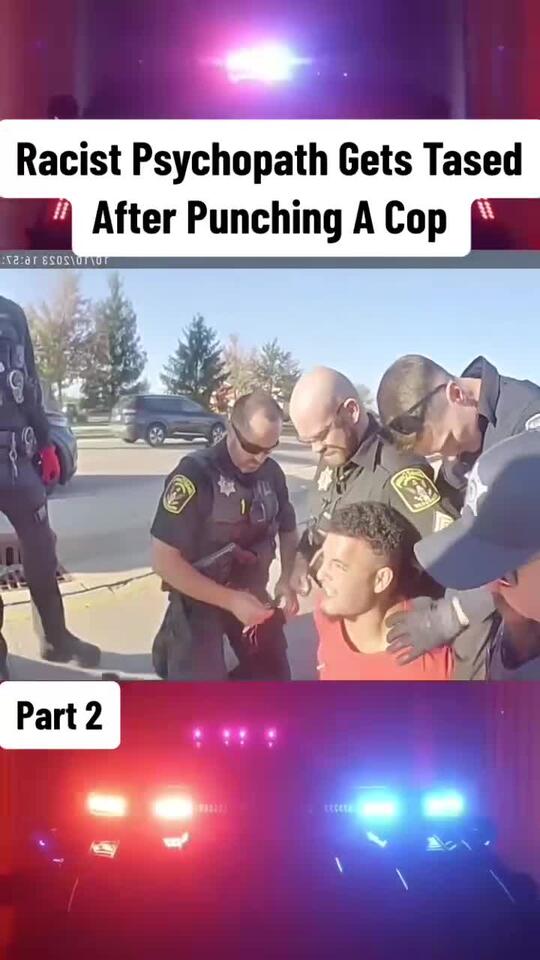 Racist Psychopath Gets Tased After Punching A Cop cops police copsusa ...