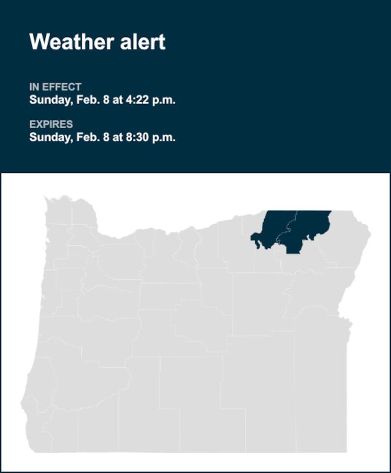 Weather alert for Northern Blue Mountains of Oregon and Foothills of ...