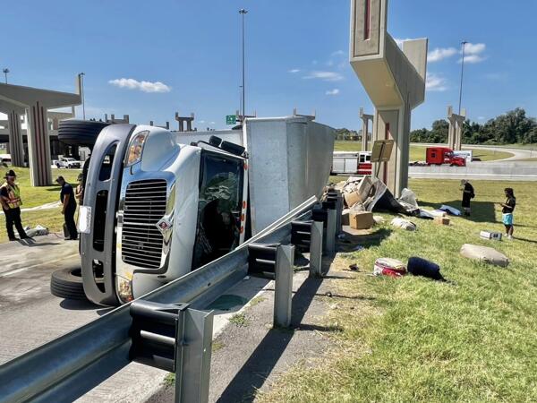 Overturned box truck causes temporary road closure in west Tulsa