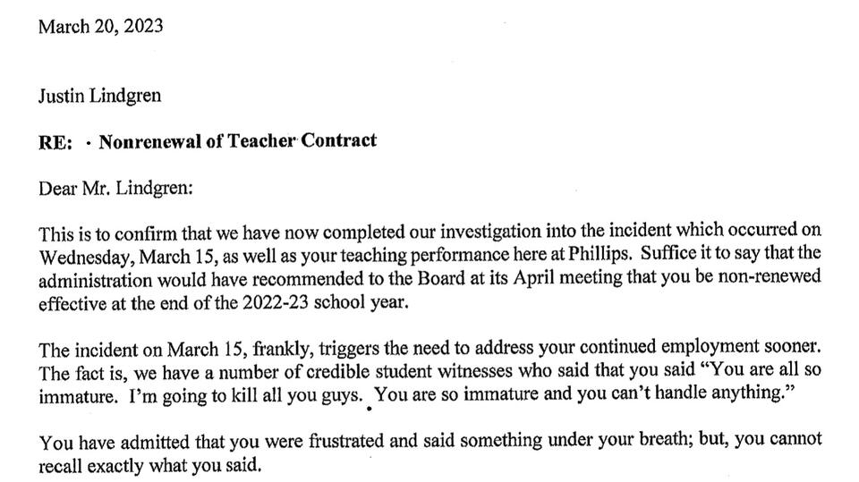 Justin Lindgren, band teacher, agrees to share his personnel file ...