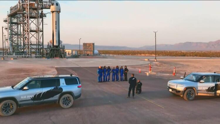 Members of Blue Origin all-woman space flight arrive for historic ...