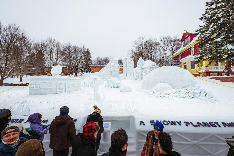 Massive snow sculpture with flying saucer, rocket wins U.P. contest ...