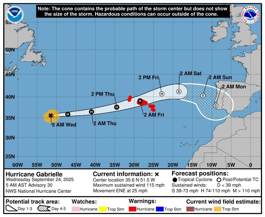 Where is Hurricane Gabrielle headed? See the Category 3 storm's path ...