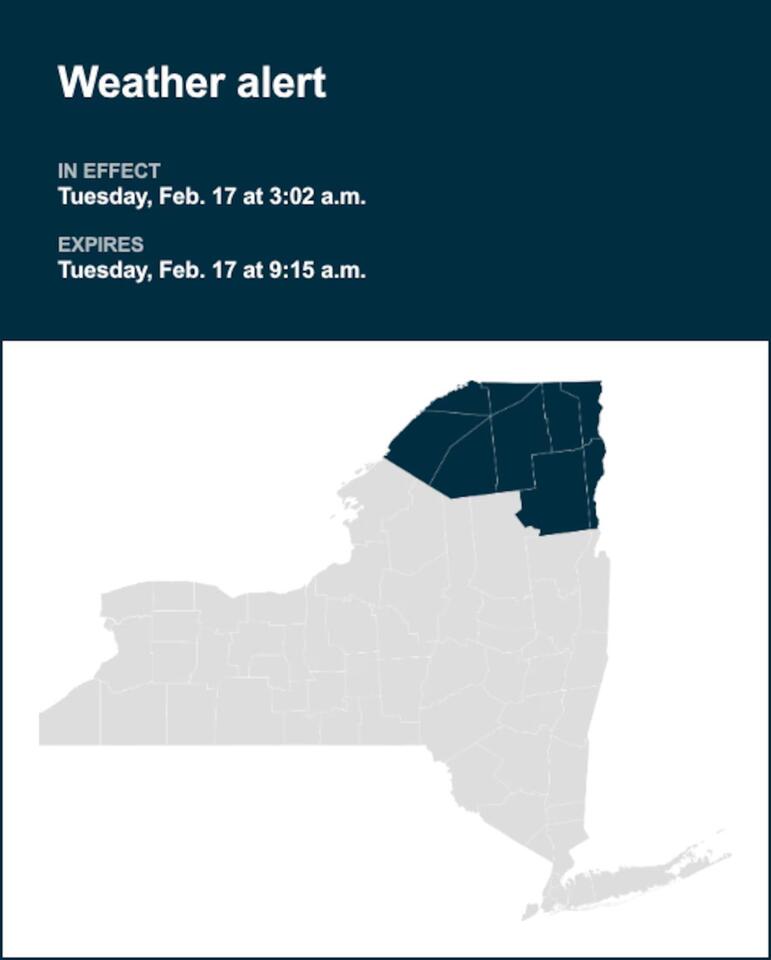 Weather alert in place for North Country until Tuesday morning - NewsBreak