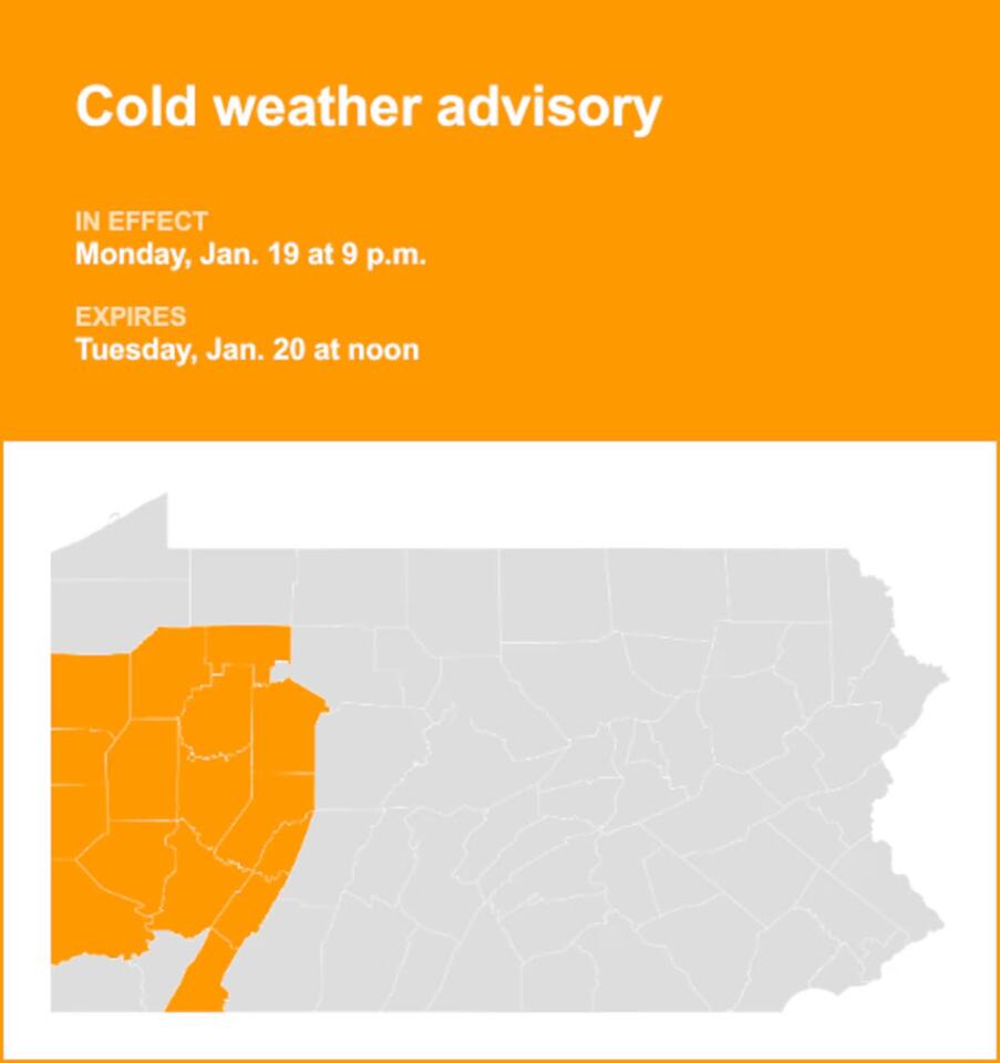 Update: Cold weather advisory in place for part of Pennsylvania for ...