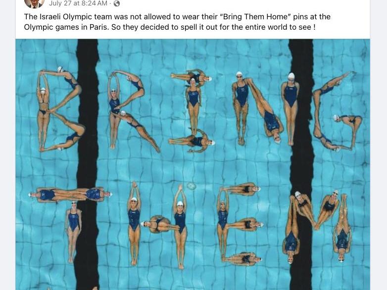 Fact Check Image Does Not Show Israeli Swimmers Spelling Out Bring Them Home Now At 2024 