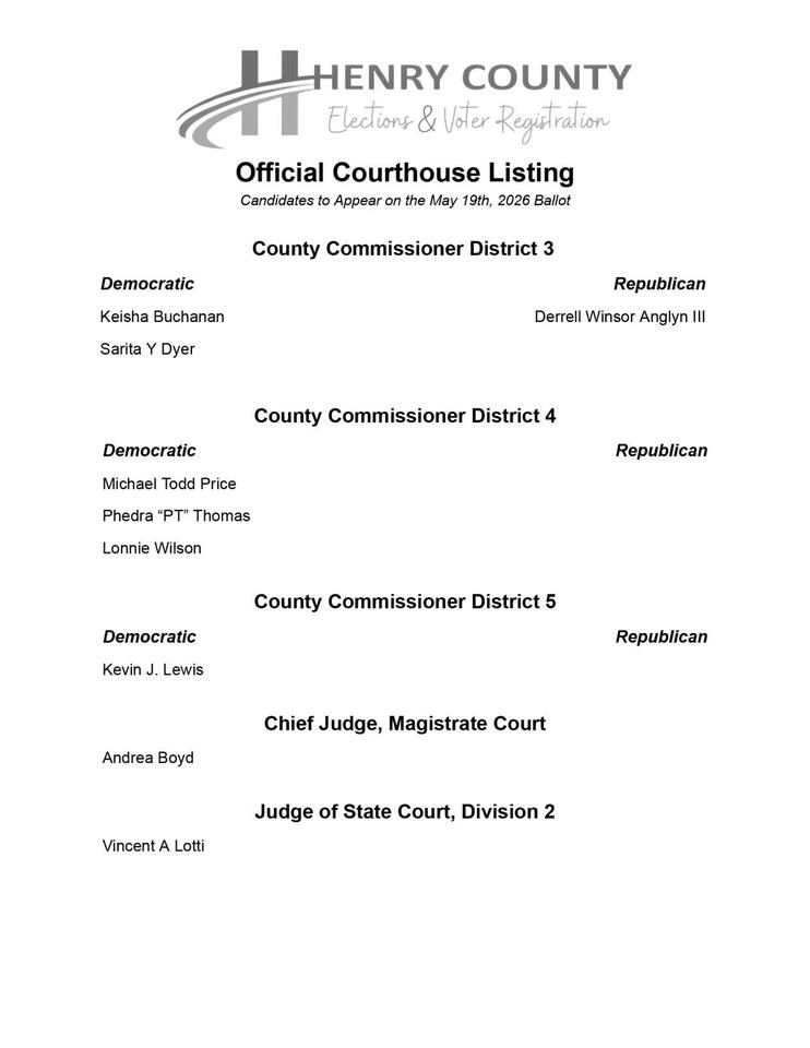 Henry County candidates qualify for local elections - NewsBreak