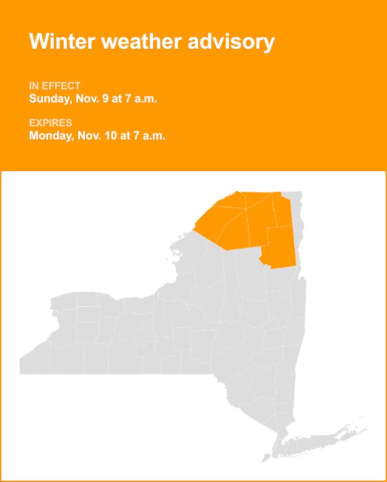 Winter weather advisory issued for North Country for Sunday and Monday ...