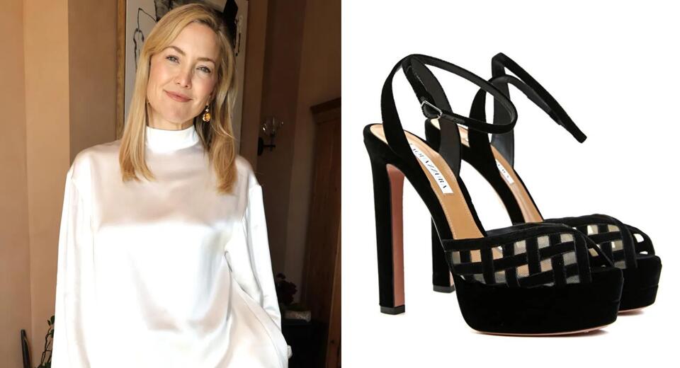 Kate Hudson Nods to ’70s-style Platforms in Romantic Aquazzura Platform ...