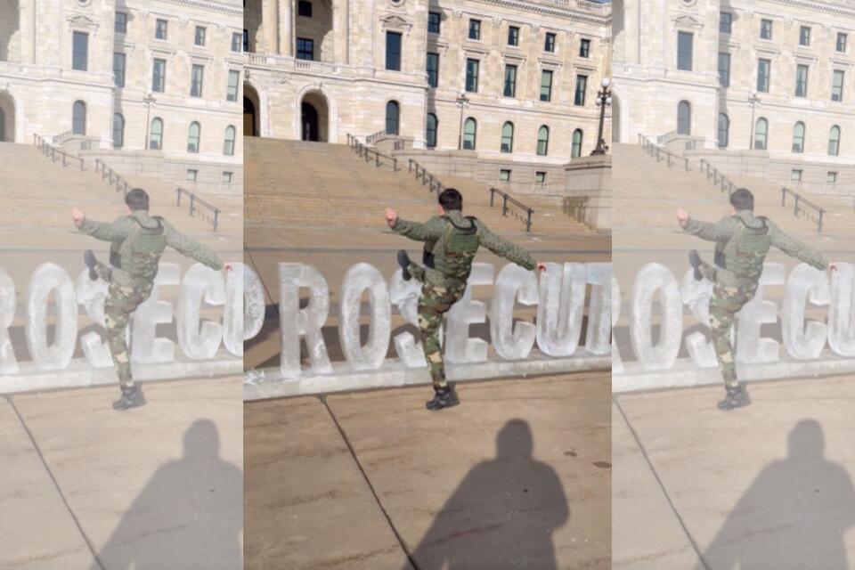 WATCH: Pro-ICE Activist Kicks Apart Ice Sculpture At MN Capitol - NewsBreak