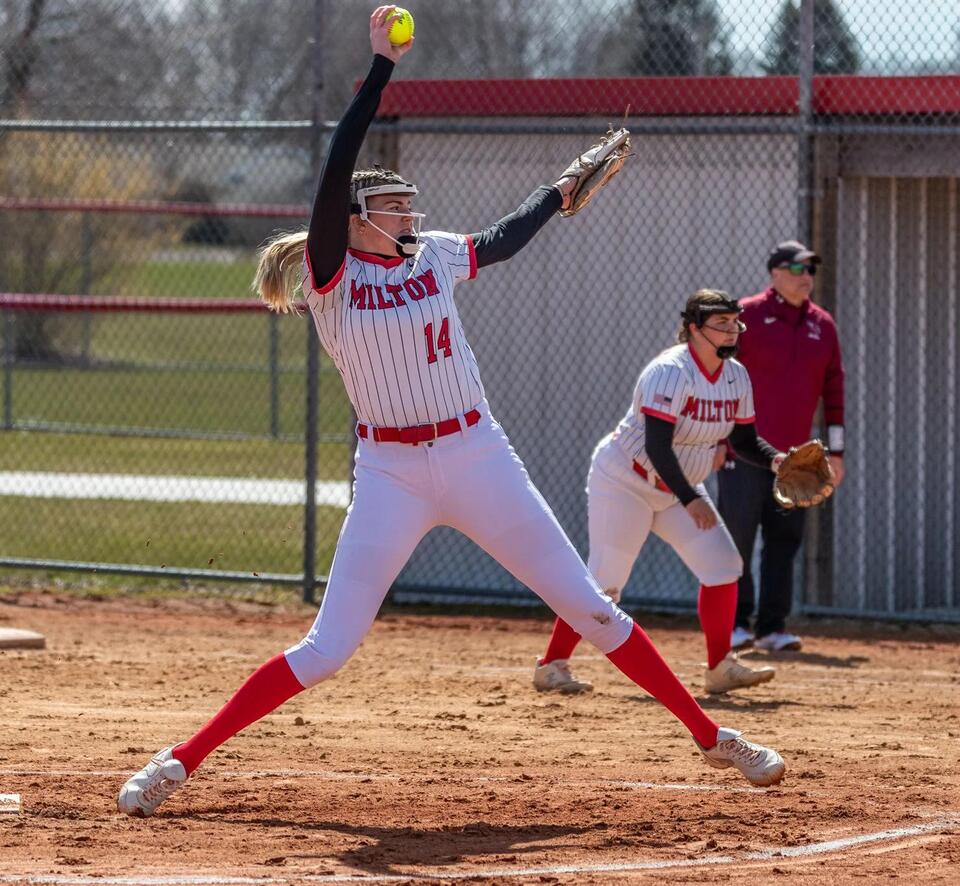 Gwen Baker goes 2-0, strikes out 27 in Milton softball's first two ...